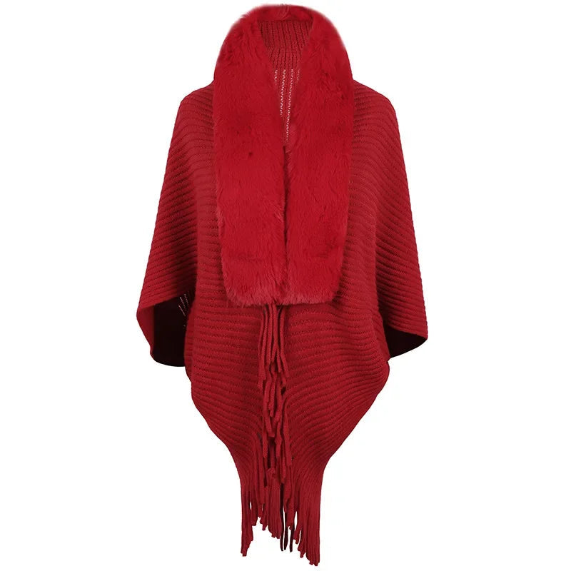 Damen Poncho mit Fransen und Streifenstruktur – Winter Ponchos für Dam ...